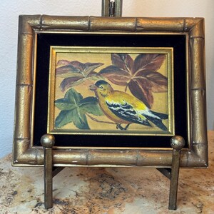 Set of 4 Vintage Signed Acrylic Bird Paintings - Bamboo-style Gold ...