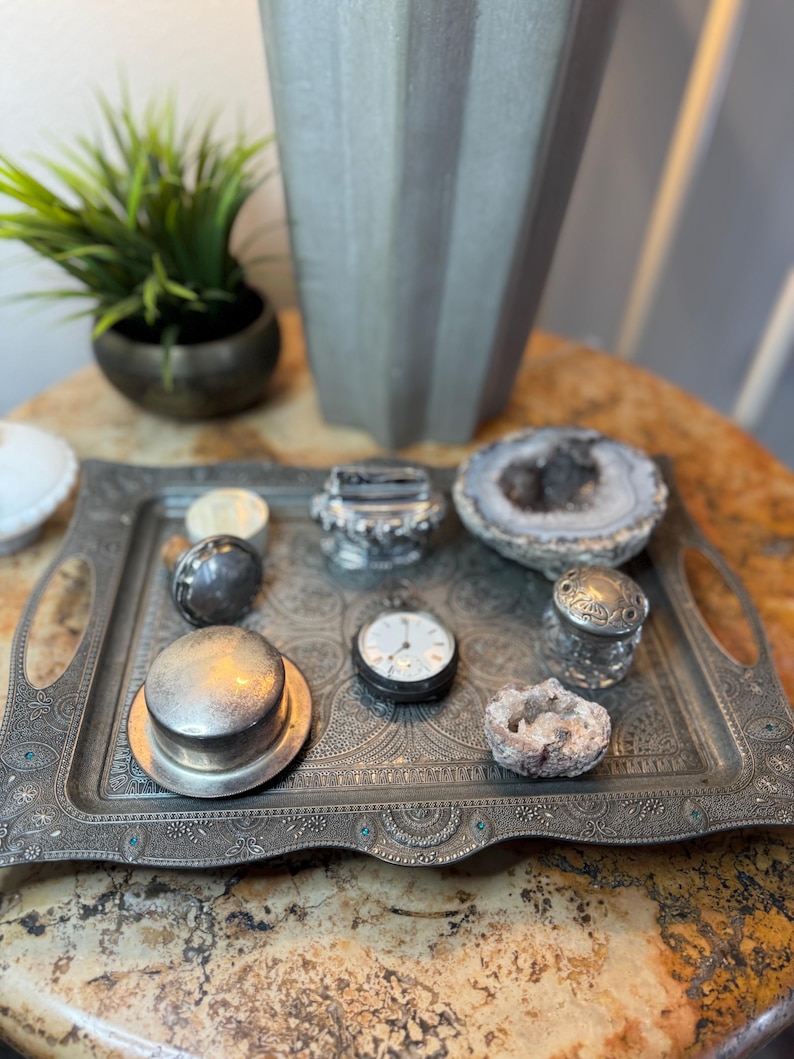 Vintage Ornate Indian Silver Tray - Etsy