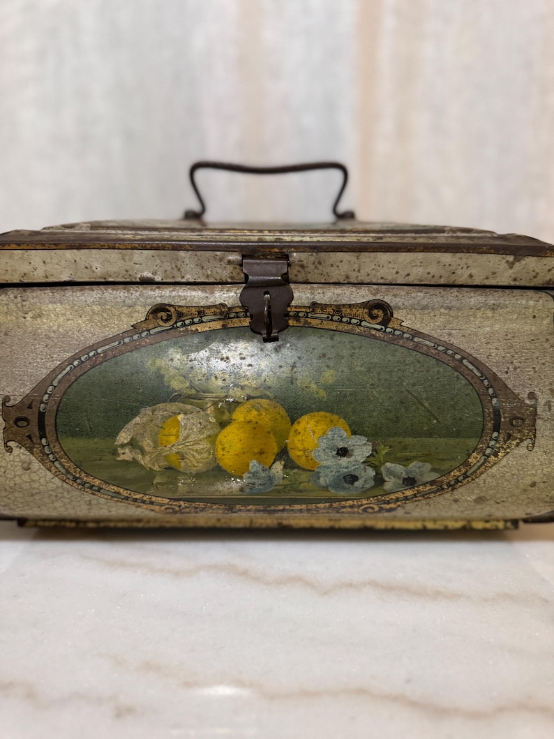 Antique Tin Biscuit Box Circa 1900s Tole Decor Fruit Board - Etsy