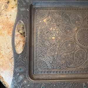 Vintage Ornate Indian Silver Tray - Etsy