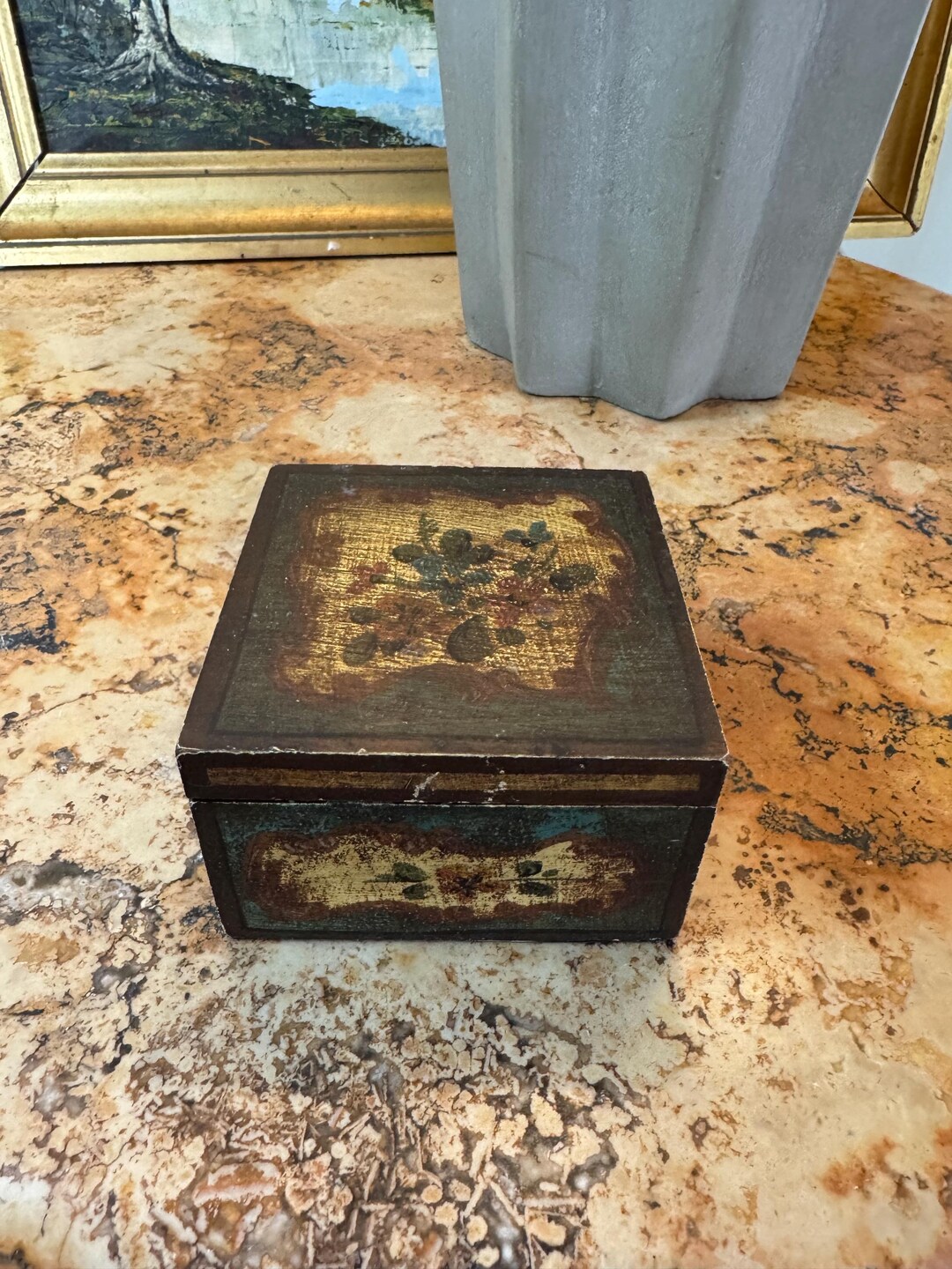 Vintage Handpainted Wood Box Ink Well - Etsy