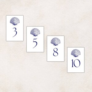 Blue and White Table Numbers, Beach Wedding Table Numbers With Scallop ...