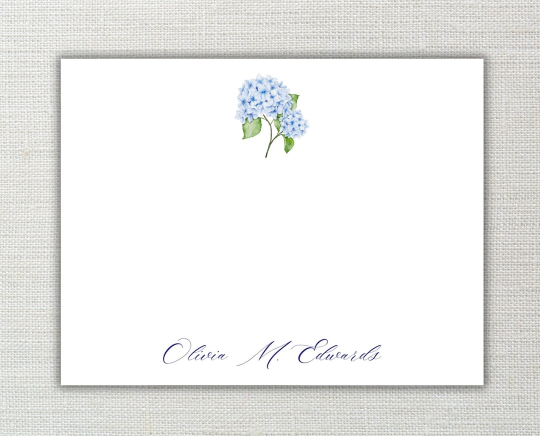 Custom Blue Hydrangea Note Cards, Personalized Note Cards, Floral Note ...