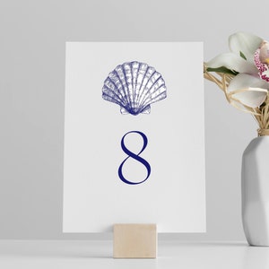 Blue and White Table Numbers, Beach Wedding Table Numbers With Scallop ...