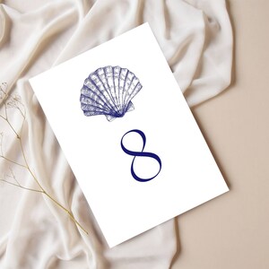 Blue and White Table Numbers, Beach Wedding Table Numbers With Scallop ...
