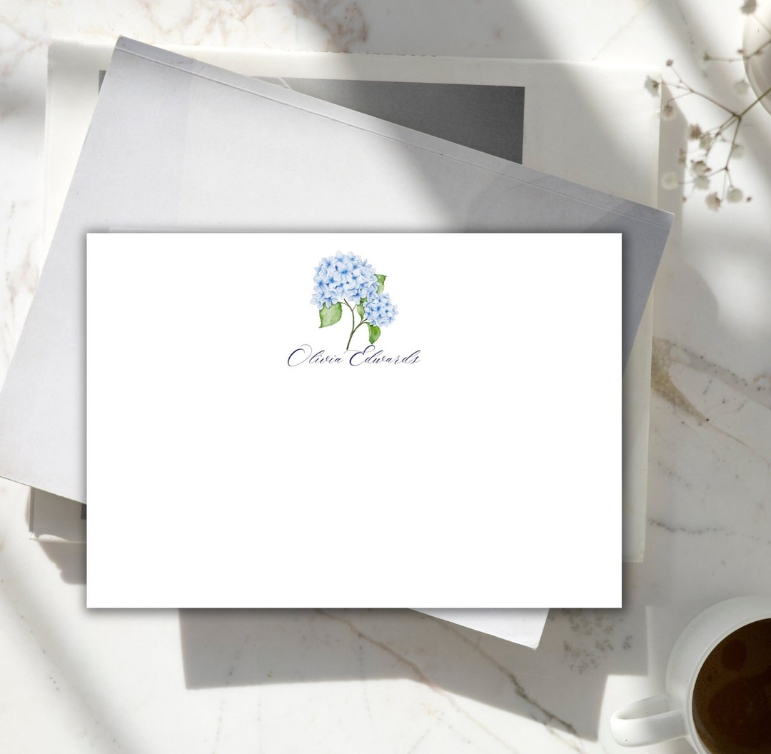 Custom Blue Hydrangea Note Cards, Personalized Note Cards, Floral Note ...