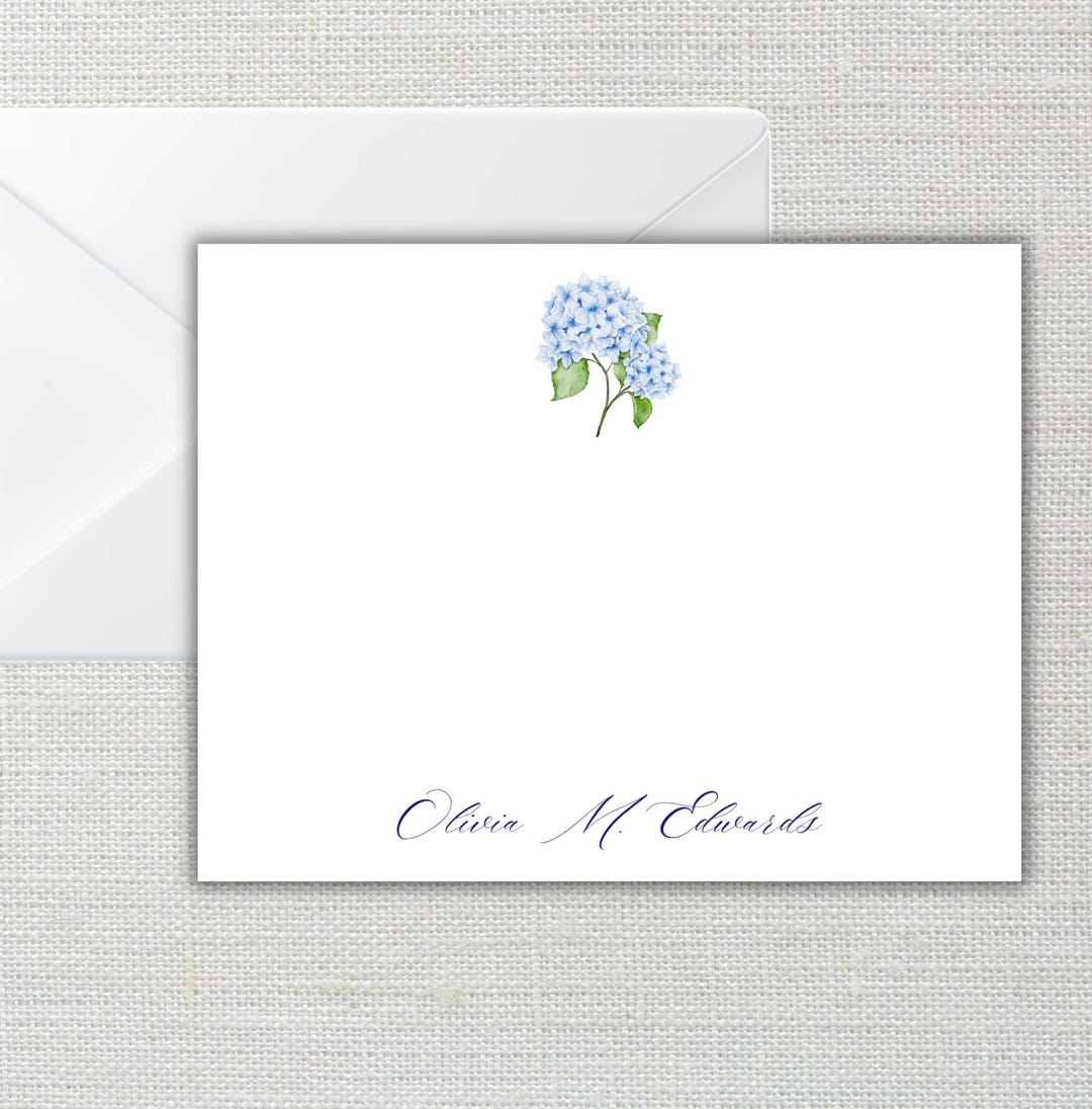 Personalized Blue Hydrangea Note Cards 5 X 3.5 Elegant Floral ...