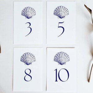 Blue and White Table Numbers, Beach Wedding Table Numbers With Scallop ...
