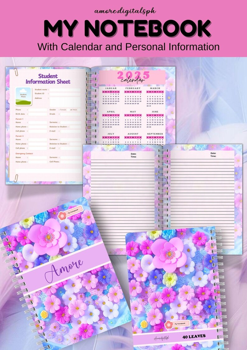 My Notebook Bundle With Calendar and Personal Info Page - Etsy