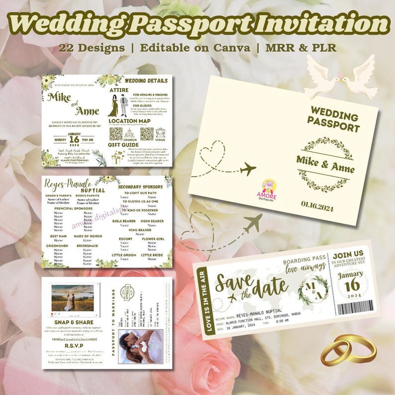 Passport-style Wedding Invitation Templates, Editable in Canva, Instant ...