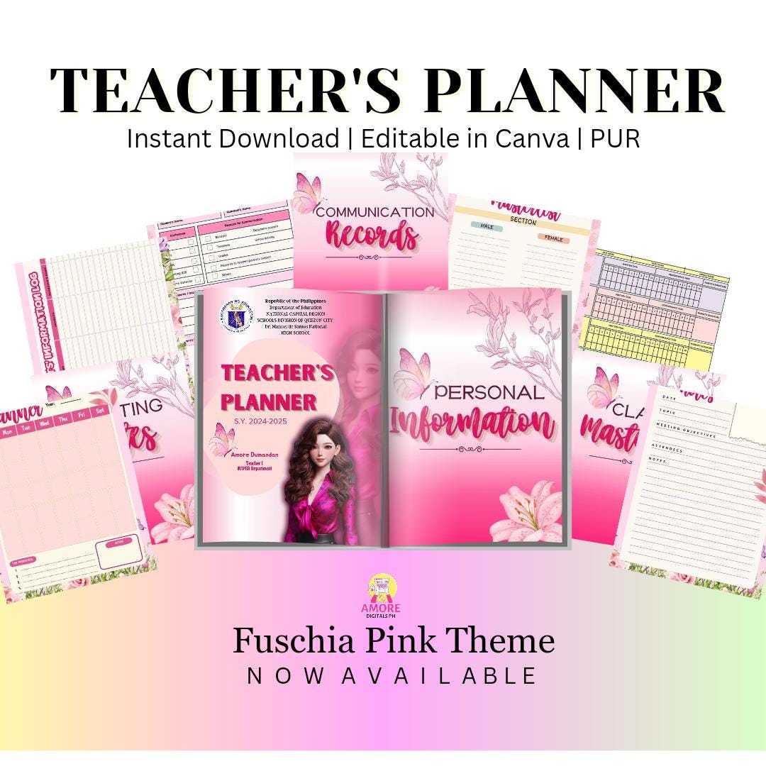 Teacher's Planner Fuschia Pink Theme, Printable and Editable in Canva ...