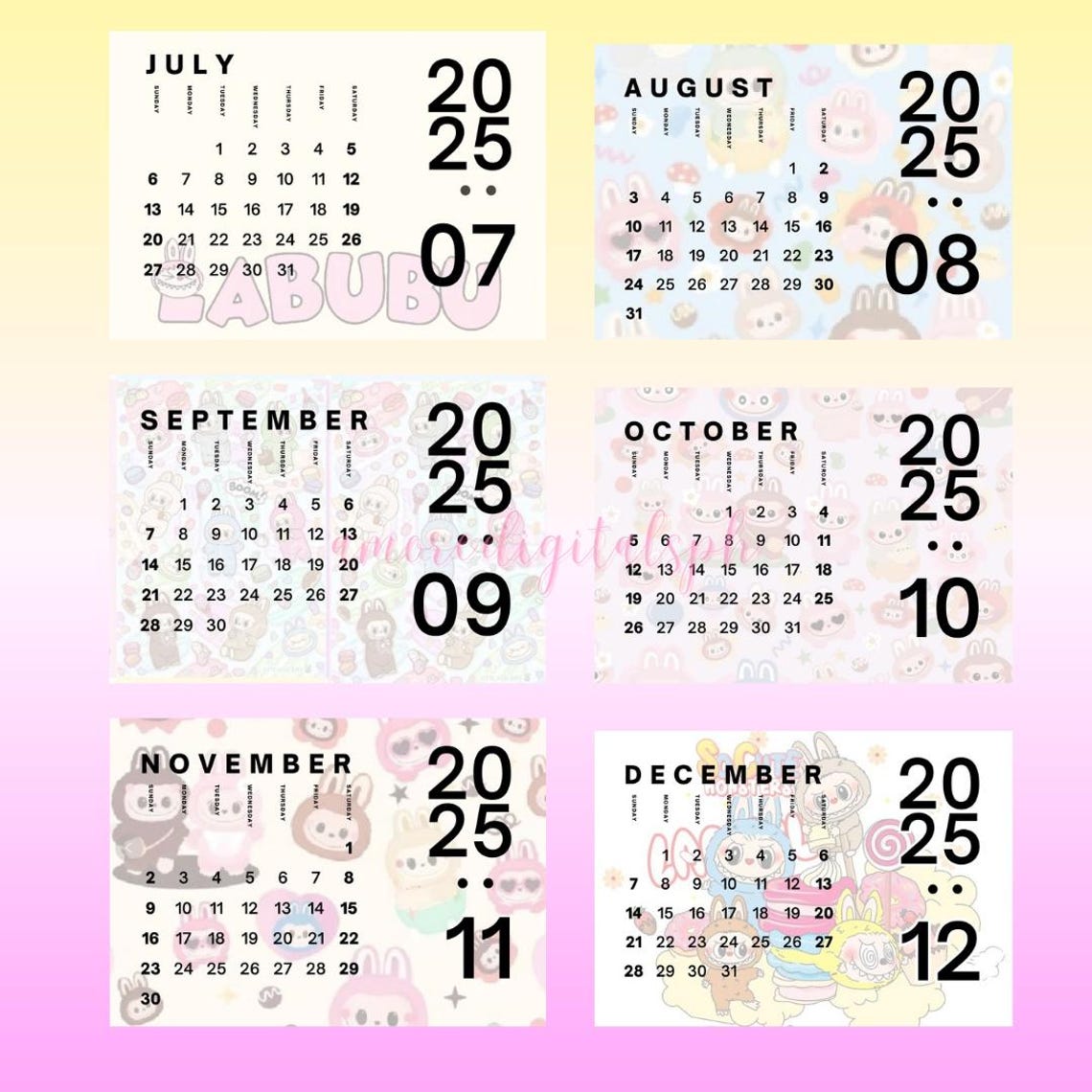 Labubu 2025 Calendar Template Ready-to-print Pdf File - Etsy