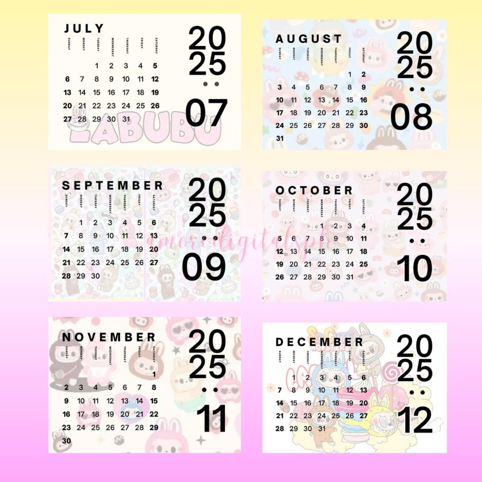 Labubu 2025 Calendar Template Ready-to-print Pdf File - Etsy