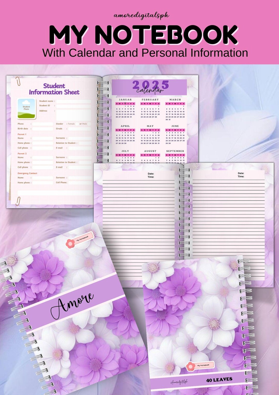 My Notebook Bundle With Calendar and Personal Info Page - Etsy