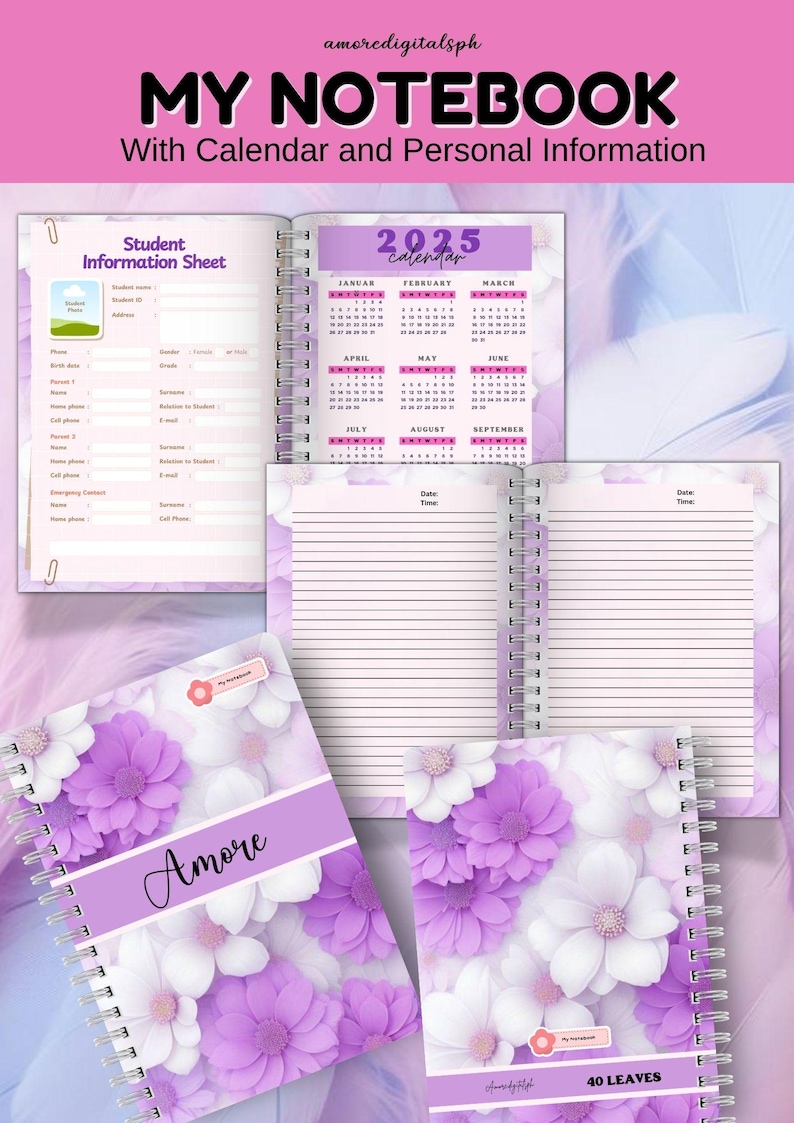 My Notebook Bundle With Calendar and Personal Info Page - Etsy
