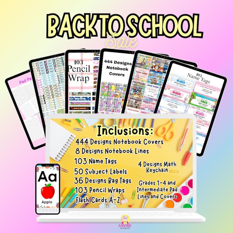 Back-to-school Printables Kit, Notebook Covers, Notepads, Name Tags ...