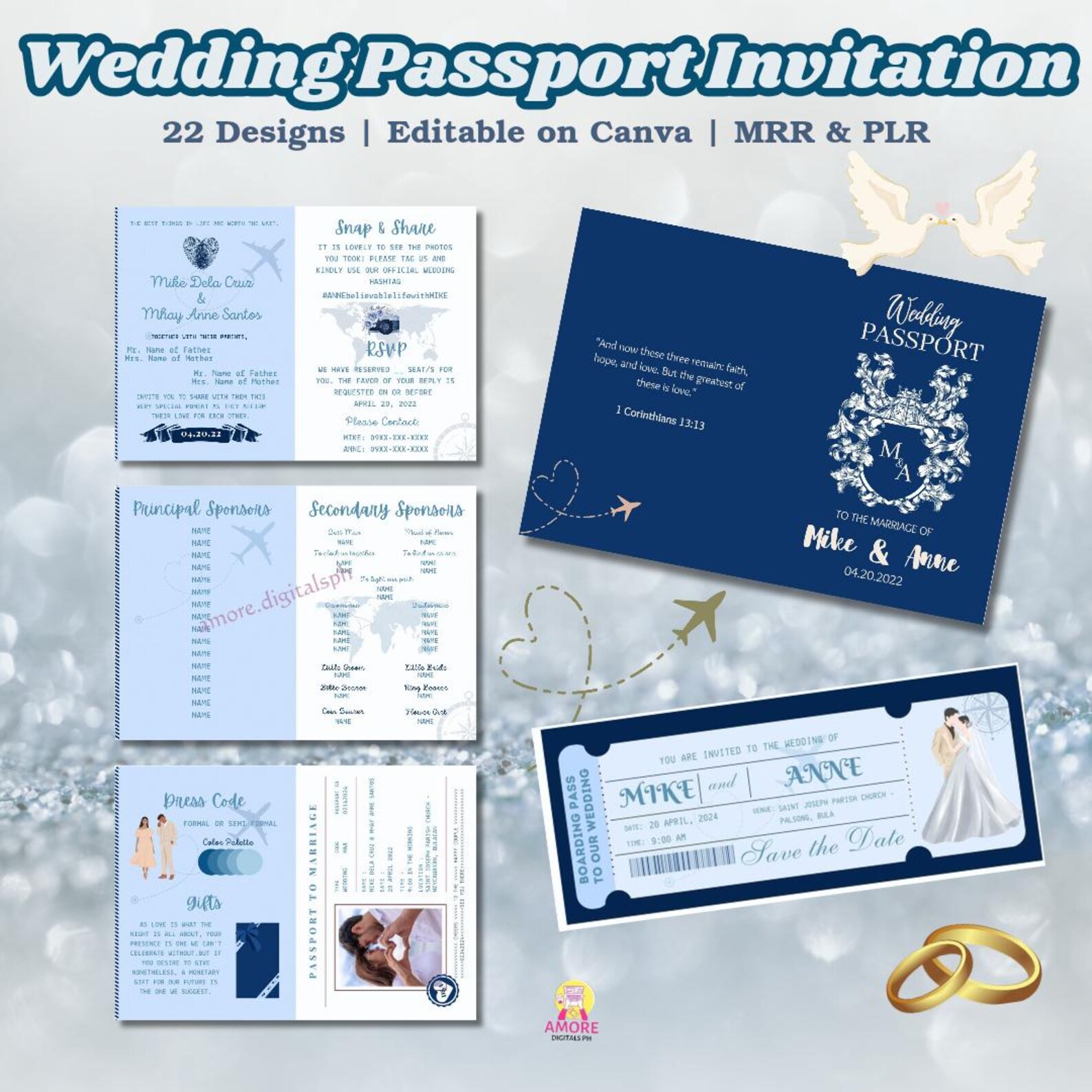 Passport Style Wedding Invitation Templates Editable In Canva Instant 9564