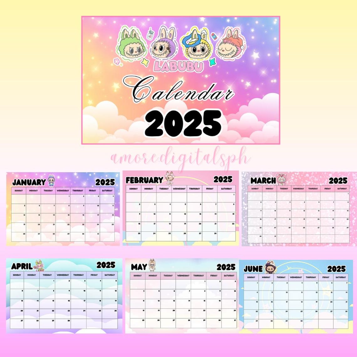 Labubu 2025 Calendar Template Ready-to-print Pdf File - Etsy