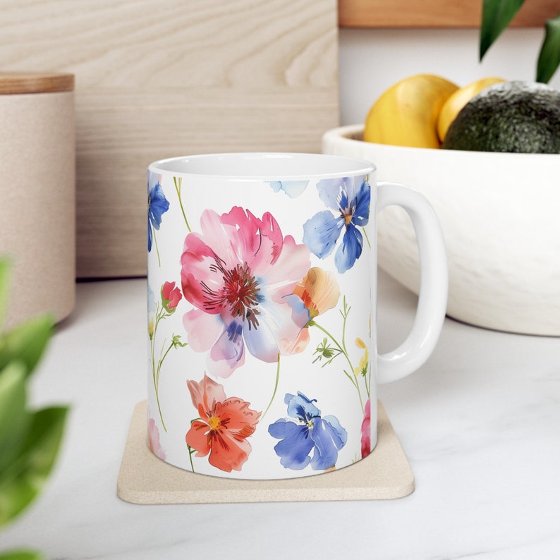 Flower Pattern Mug, Simple Floral Colorful Coffee Mug, Birthday Gift ...
