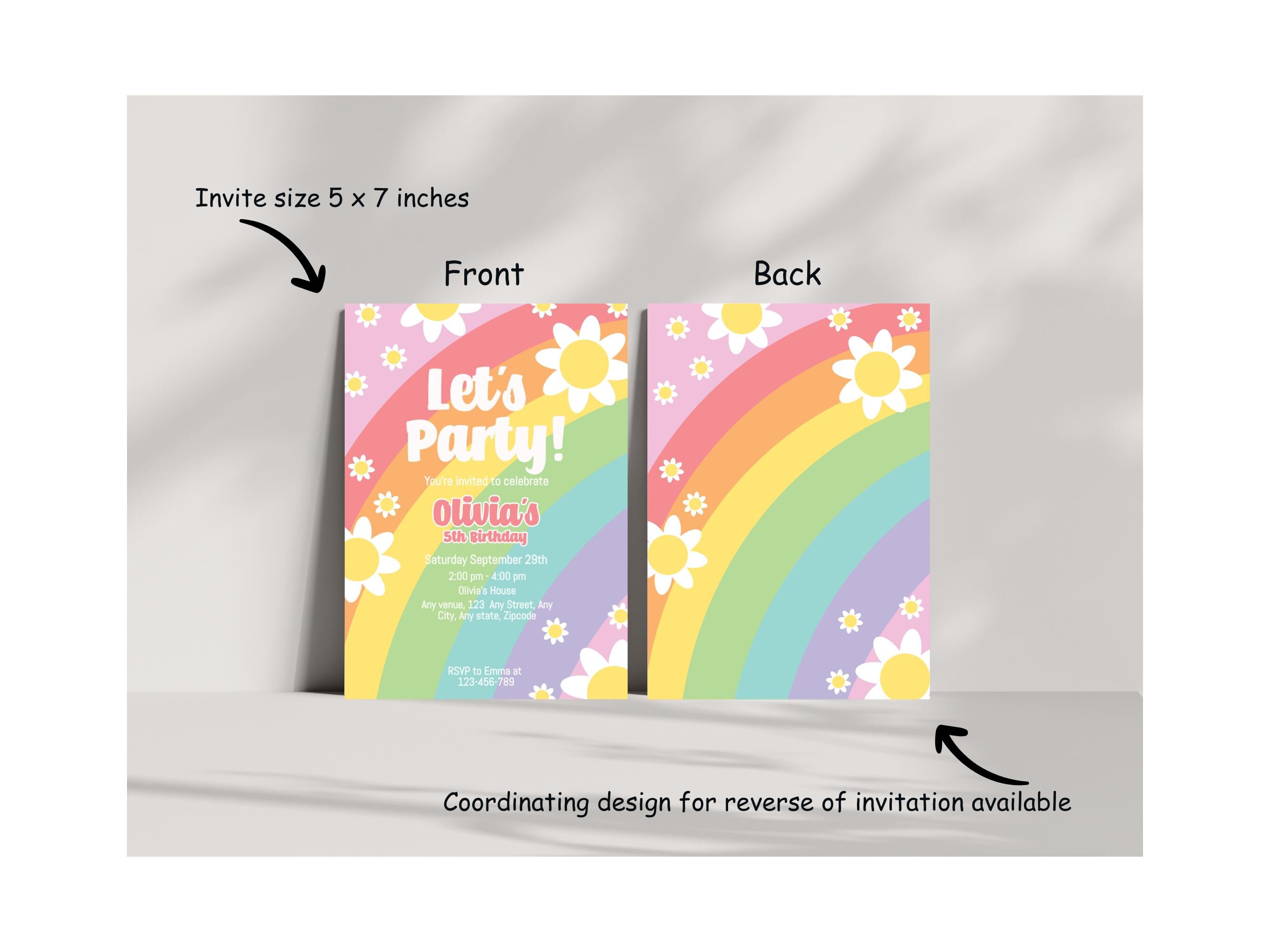 Daisy Pastel Rainbow Birthday Party Invitation, Let's Party Groovy ...
