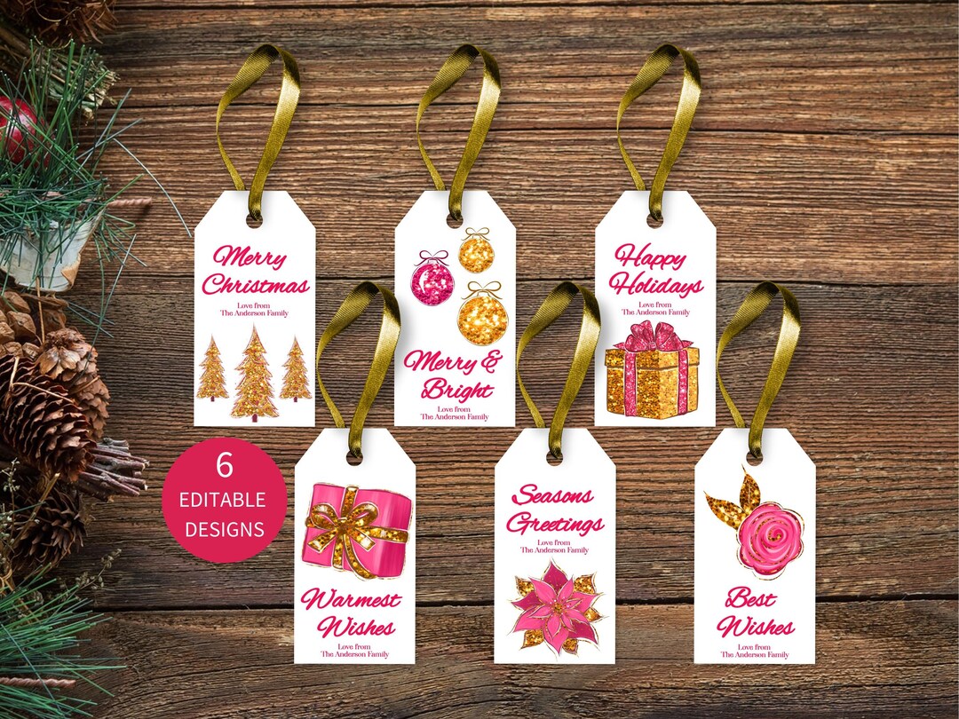 Editable White & Gold Christmas Gift Tag Set, Printable Holiday Favor ...