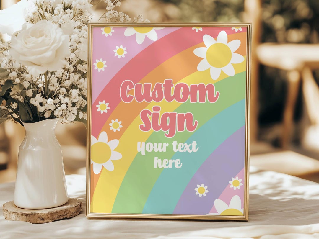 Editable Daisy Pastel Rainbow Groovy Custom Sign 8 X 10 Retro Flower ...