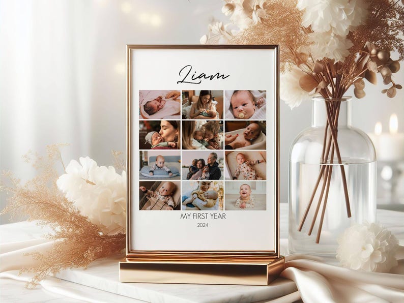 Printable Baby's My First Year Photo Collage Template 1st Birthday ...