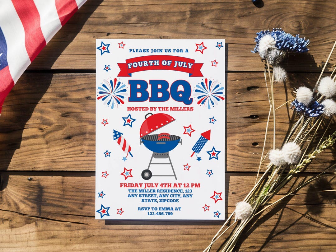 Editable 4th of July BBQ Invitation Independence Day Celebration July ...
