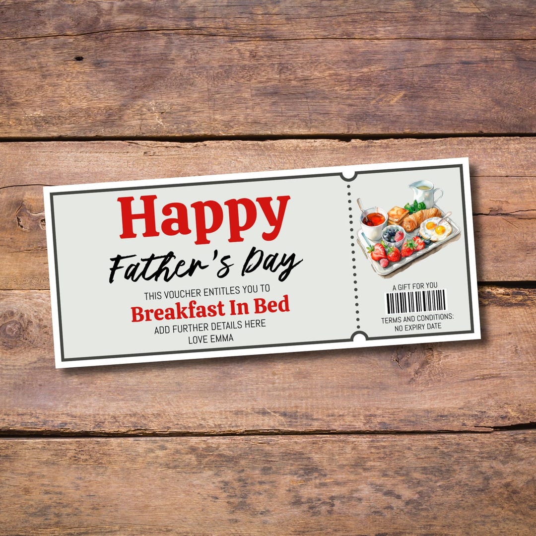 Editable Breakfast in Bed Certificate Template Happy Father's Day ...