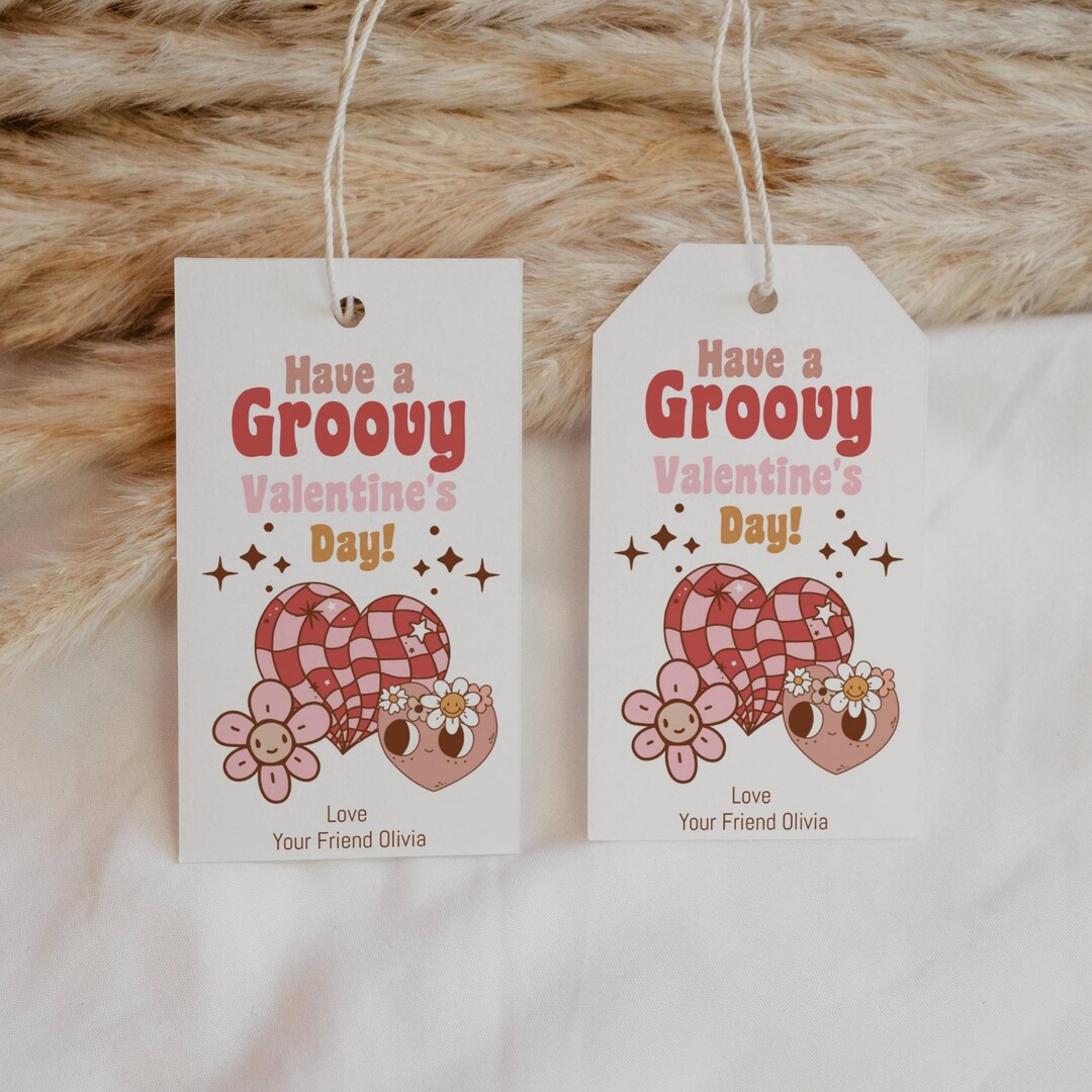 Groovy Valentine’s Day Gift Tag Printable Favor Label Editable Template ...