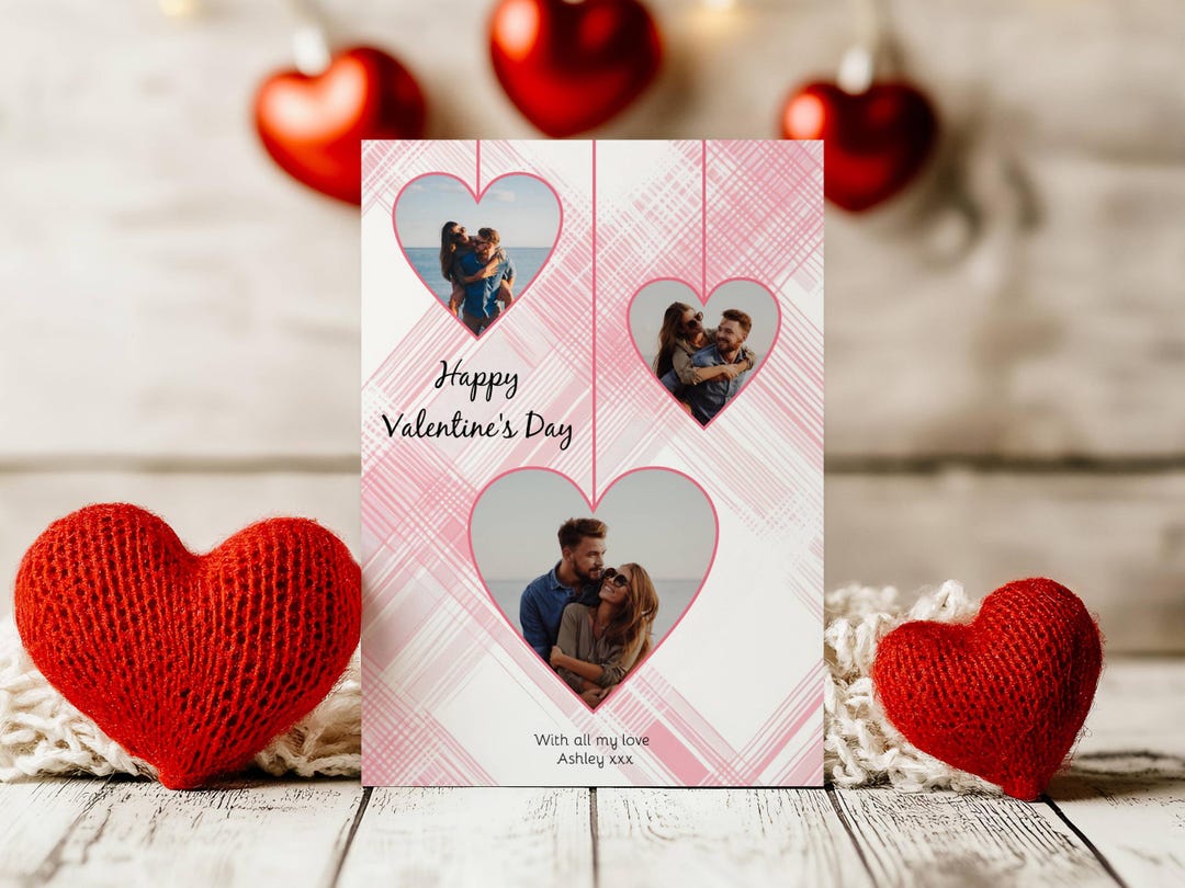 Love Heart Happy Valentine's Day Couple Photo Card 3 Photo Collage ...