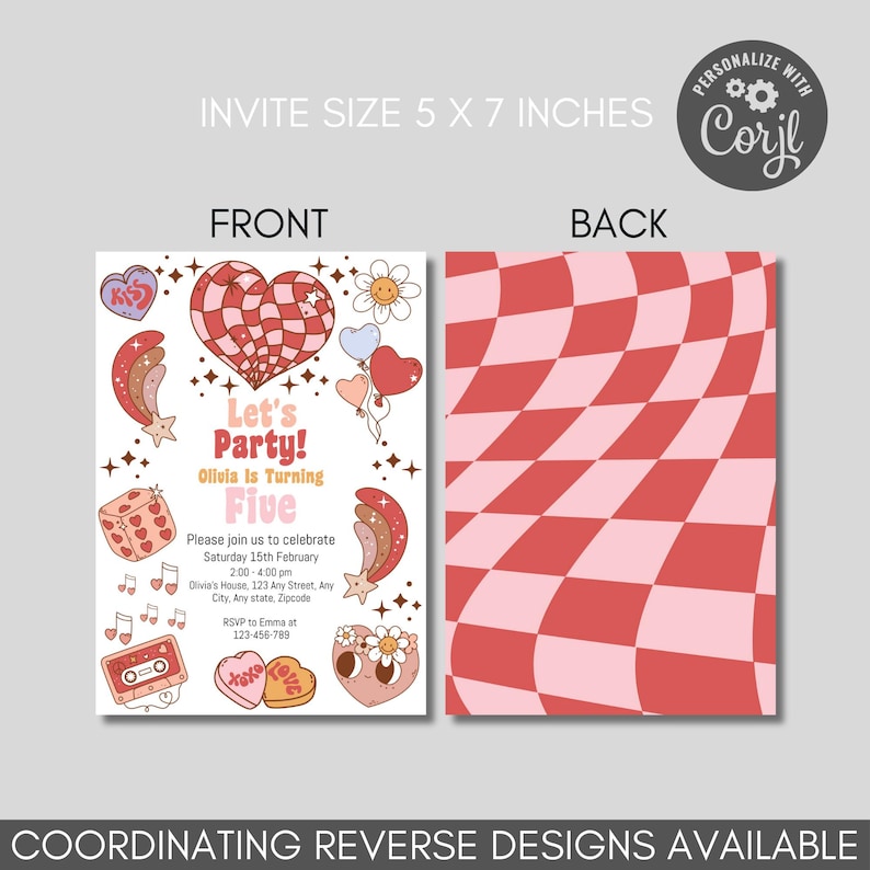 Retro Groovy Valentine's Day Birthday Party Invitation Editable ...