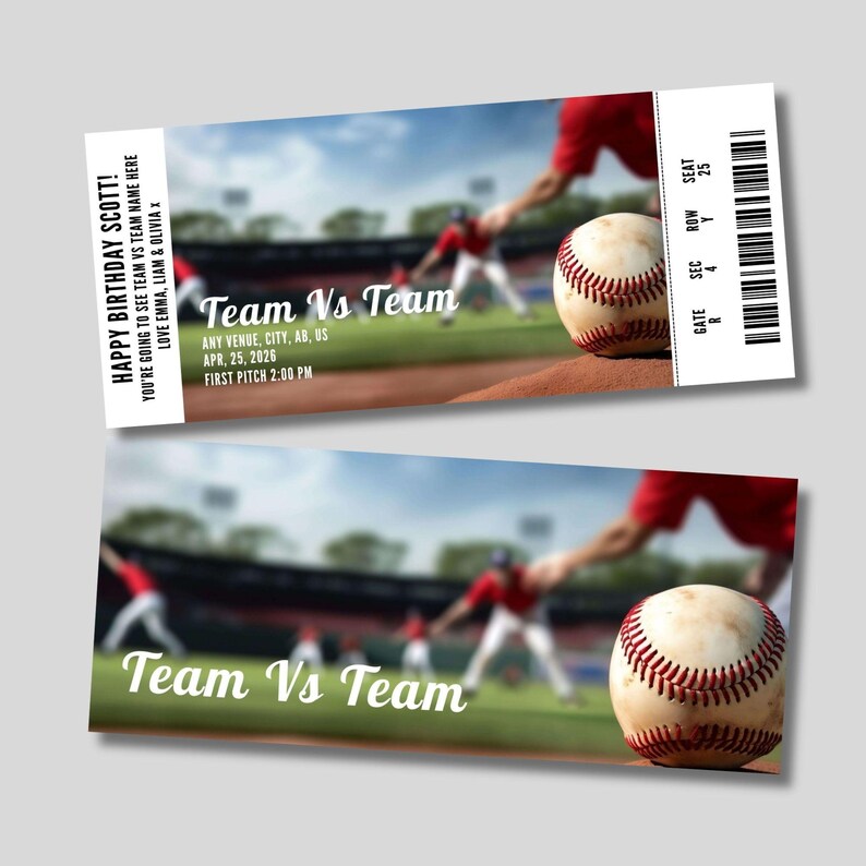 Editable Baseball Ticket Canva, Printable Ticket Template, DIY Custom ...