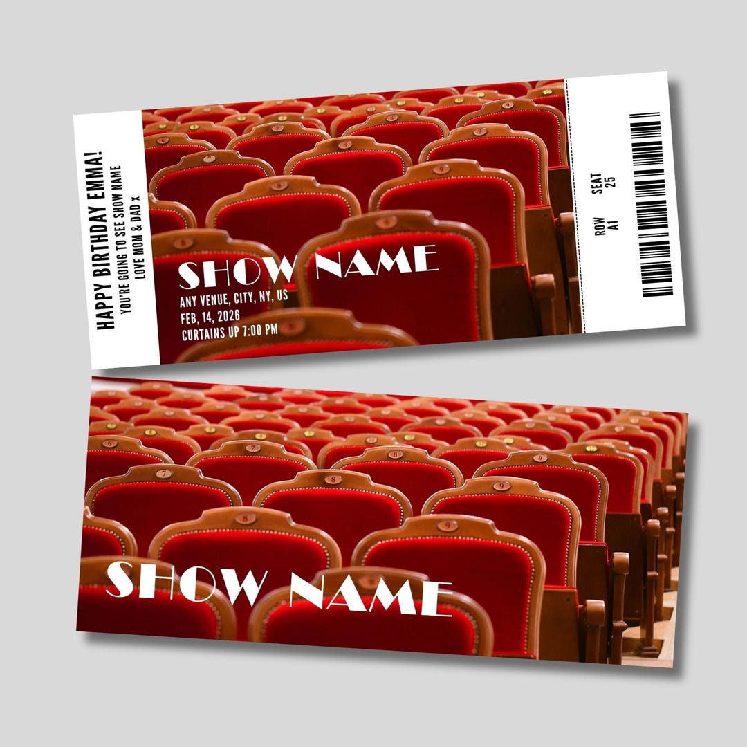 Editable Theater Ticket Canva, Printable Tickets Template, DIY Custom ...