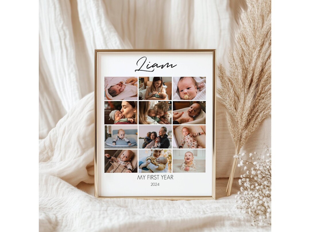 Printable Baby's My First Year Photo Collage Template 1st Birthday ...