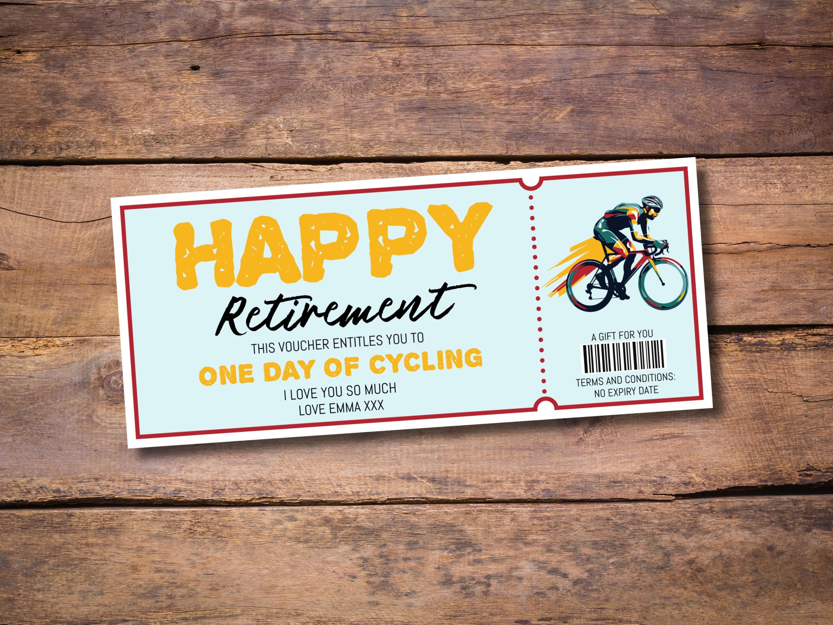 Editable Happy Retirement One Day Cycling Gift Certificate Template ...