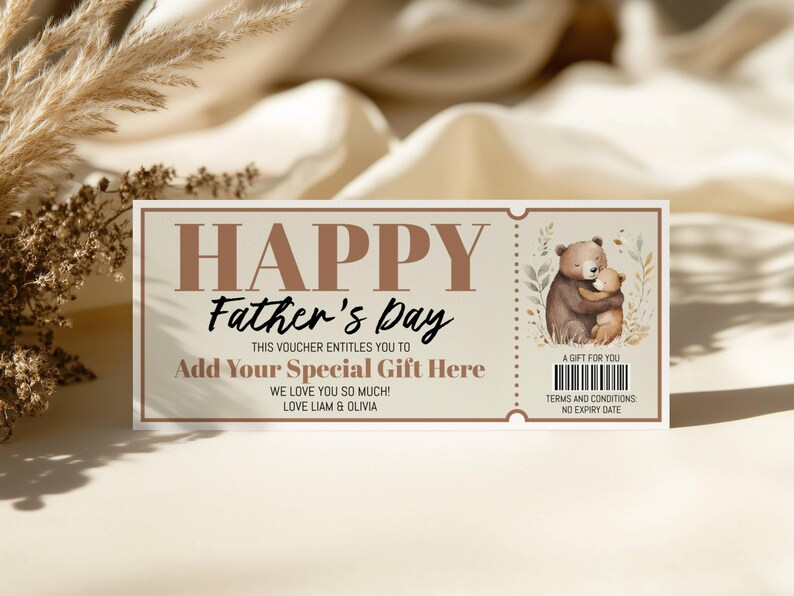 Editable Happy Father's Day Cute Bears Gift Certificate Template ...