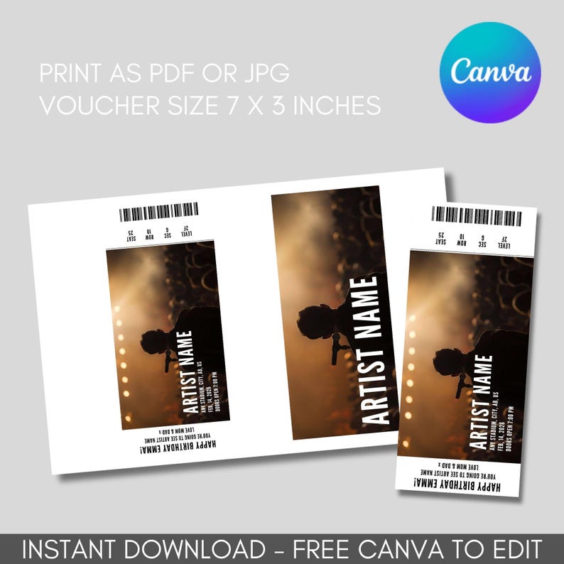 Editable Concert Ticket Canva, Printable Tickets Template, DIY Custom ...