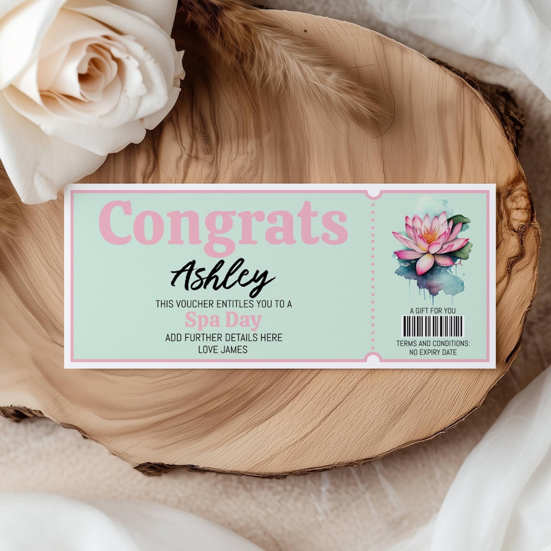 Editable Congrats Spa Day Gift Certificate Template Printable Pamper ...