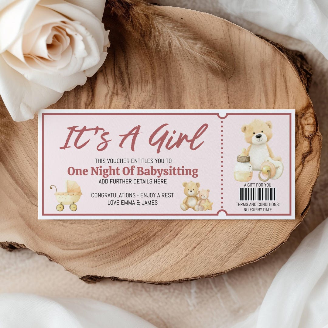 Editable It's A Girl Babysitting Gift Certificate Template Printable ...