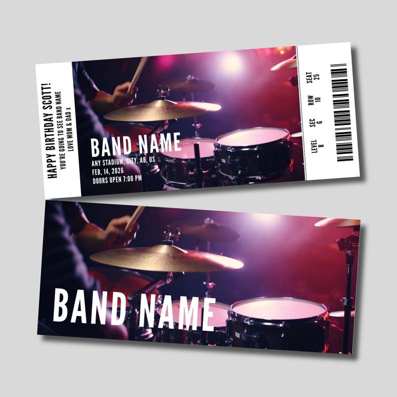 Editable Rock Concert Ticket Canva, Printable Tickets Template, DIY ...