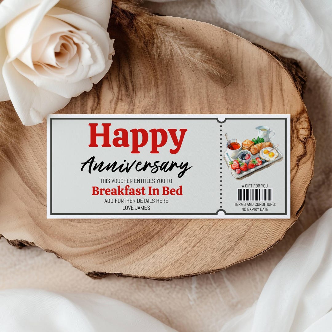 Editable Breakfast in Bed Gift Voucher Template Happy Anniversary ...