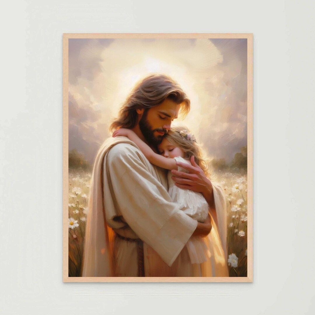 Safe With Him, Christian Wall Art, Jesus Hugging Girl, Jesus Wall Art ...