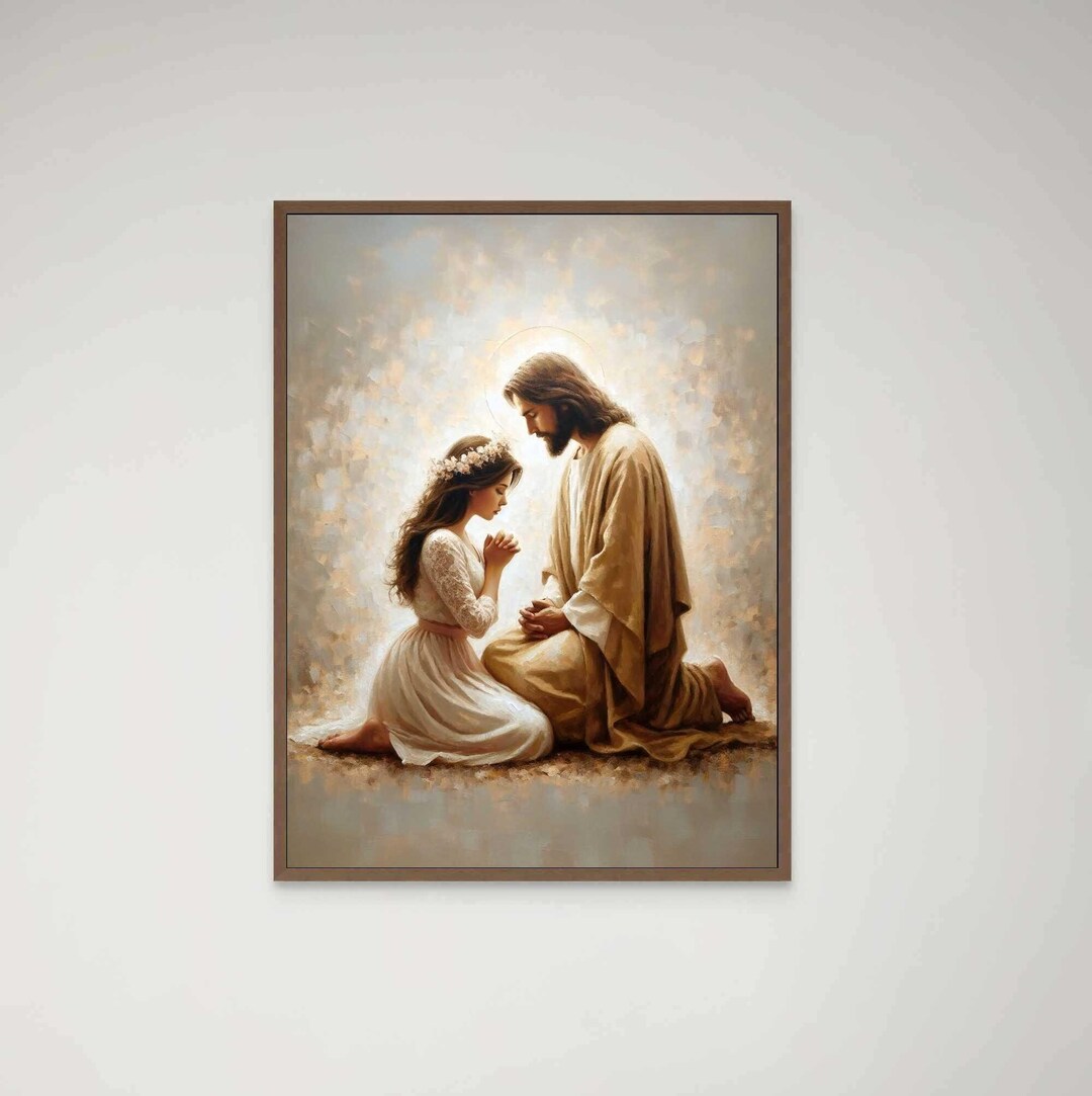 Jesus and Woman, Modern Christian Art, Jesus Praying With Girl, Picture ...