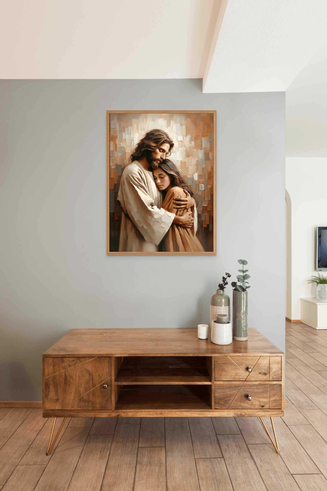Jesus and Woman, Modern Christian Art, Jesus Hugging Woman, Jesus ...