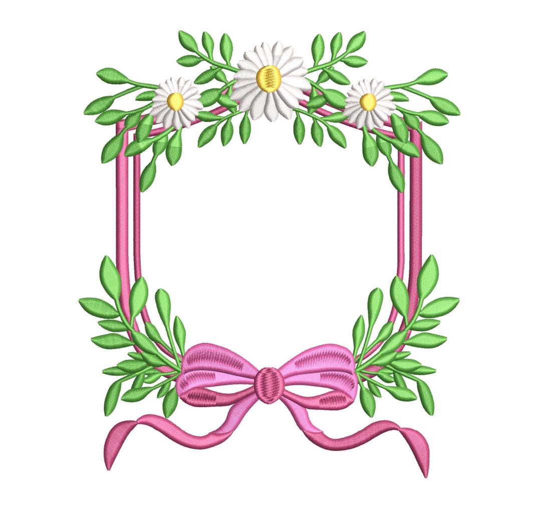 Floral Daisy Frame Embroidery Design: Coquette Monogram Crest (PES EXP ...