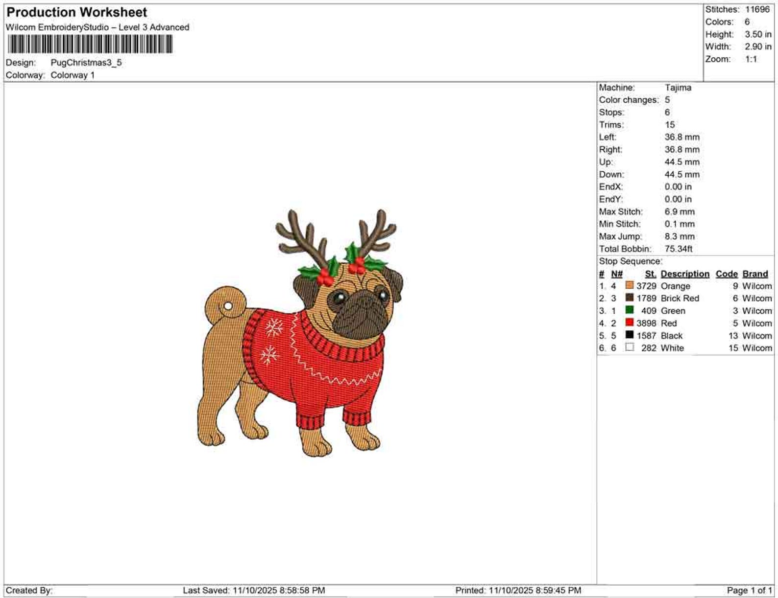 Pug Embroidery Designs: Christmas Embroidery Machine File Holiday Dog ...