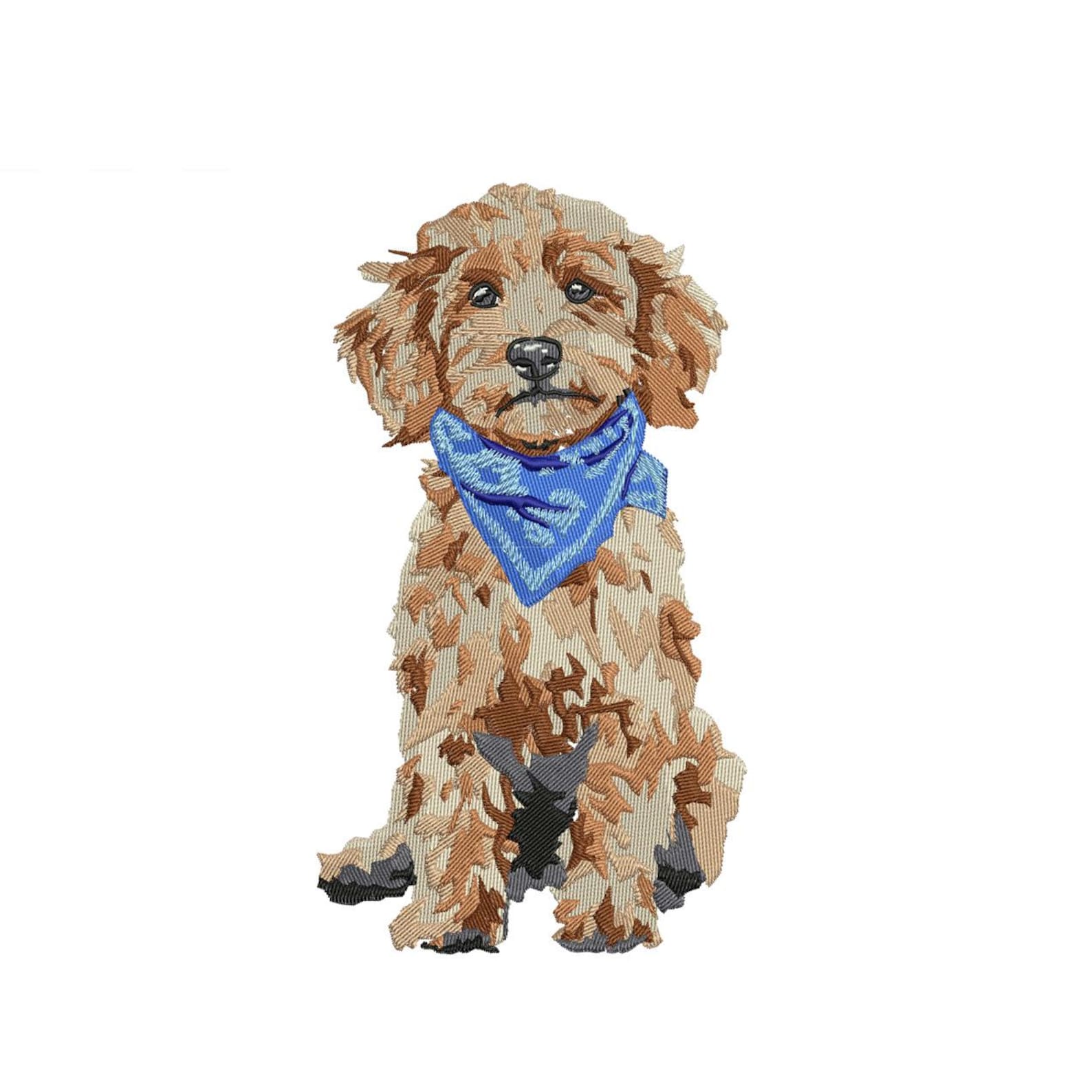 Goldendoodle Dog Embroidery Design: Blue Bandana Puppy Machine ...