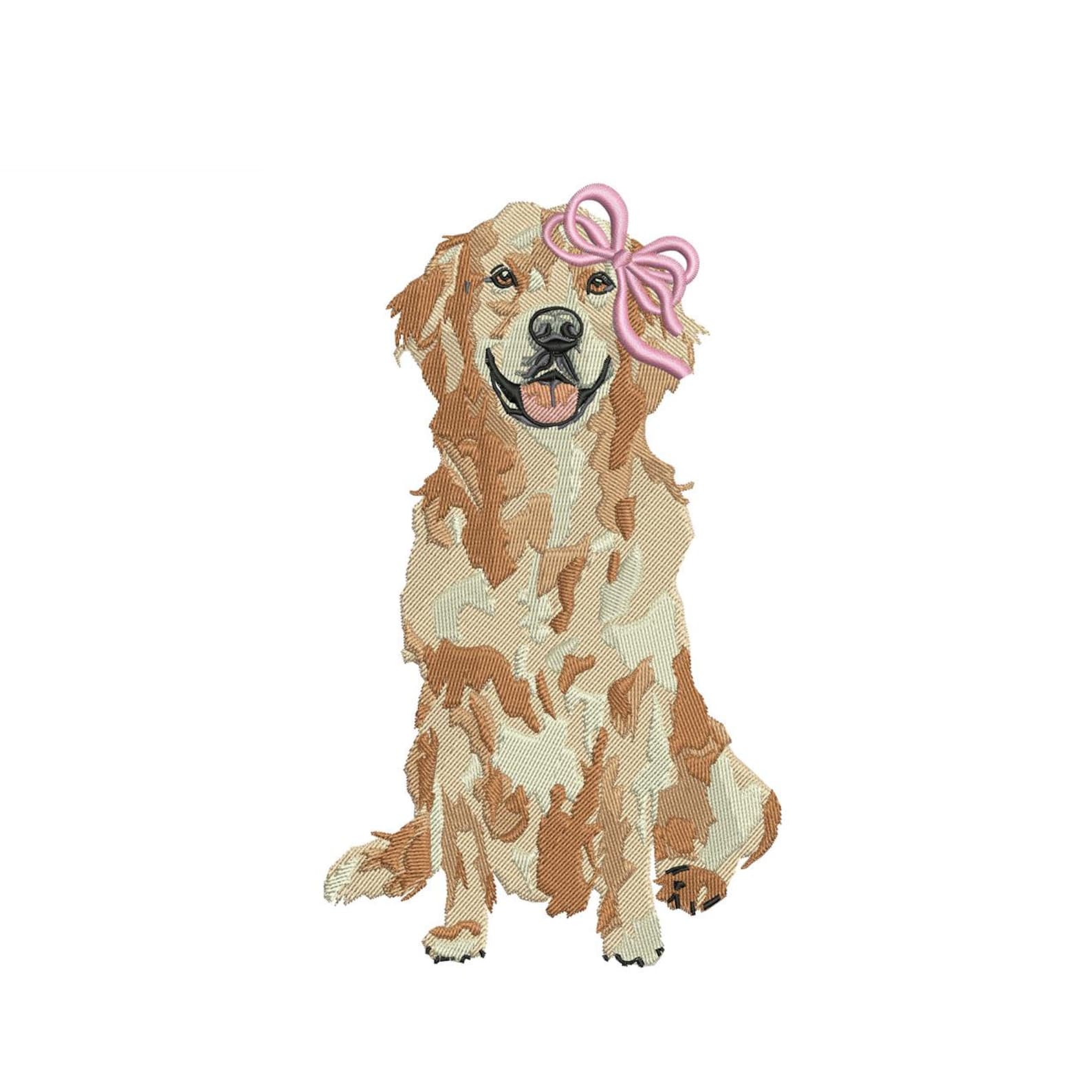 Golden Retriever Embroidery Design: Dog With Pink Bow (PES DST EXP More ...