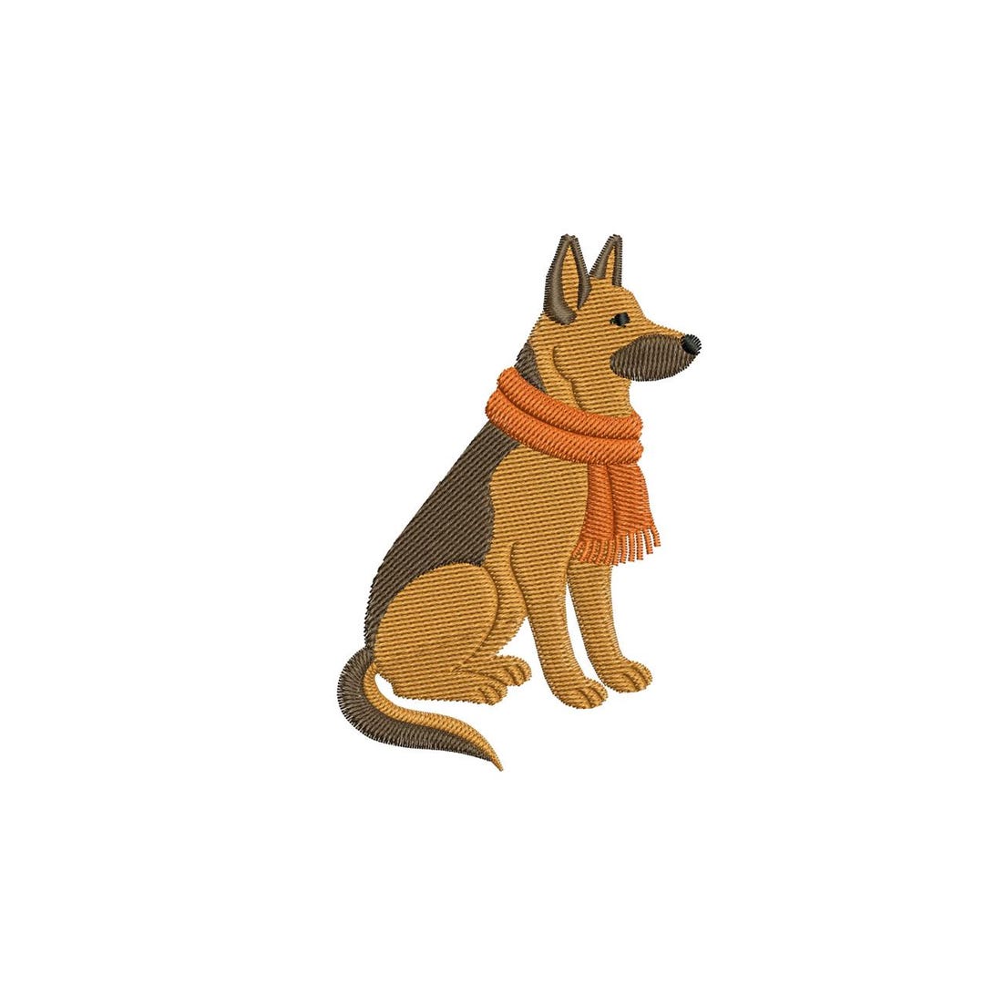 German Shepherd Embroidery Design: Winter Dog With Scarf (digital ...
